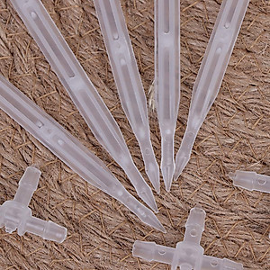 CoscosX 10 Sets White Drip Emitters with 3-Way Connector Curved Arrow Dripper Potted Plants Bend Sprinklers Garden Automatic Irrigation System for 4/7mm Hose Patio Watering Cooling Irrigation Kit