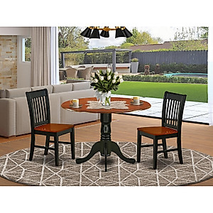 East West Furniture DLNO3-BCH-W 3 Piece Dining Room Table Set Contains a Round Dining Table with Dropleaf and 2 Wood Seat Chairs, 42x42 Inch, Black & Cherry