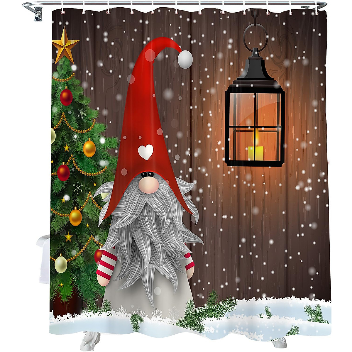 PAOPOED Christmas Gnome Shower Curtains for Bathroom, Merry Christmas Batherroom Curtain for Restroom, Funny Santa Claus Fabric shower curtain set Bathroom Deco with Hooks 72 x 72 Inches
