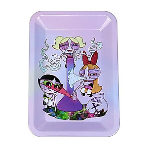 Rolling Trays Premium Metal Tray with Design - Perfect Size for Home Or Travel Accessories, Pink