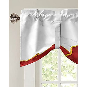 FAMILYDECOR Kitchen Valances for Windows, Elegant Adjustable Window Treatments with Tie-up, White Gold and Red Plated Marble Window Valance Curtains for Living Room/Bedroom 60x18in