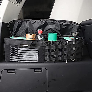 LLKUANG Trunk Organizer Tray Fit for Toyot@ FJ Cruiser 2007-2021 Oxford Cloth Multifunction Storage Box Rear Storage Organizer Multi-Compartment,1PCS (Black+American Flag, Left and Right)