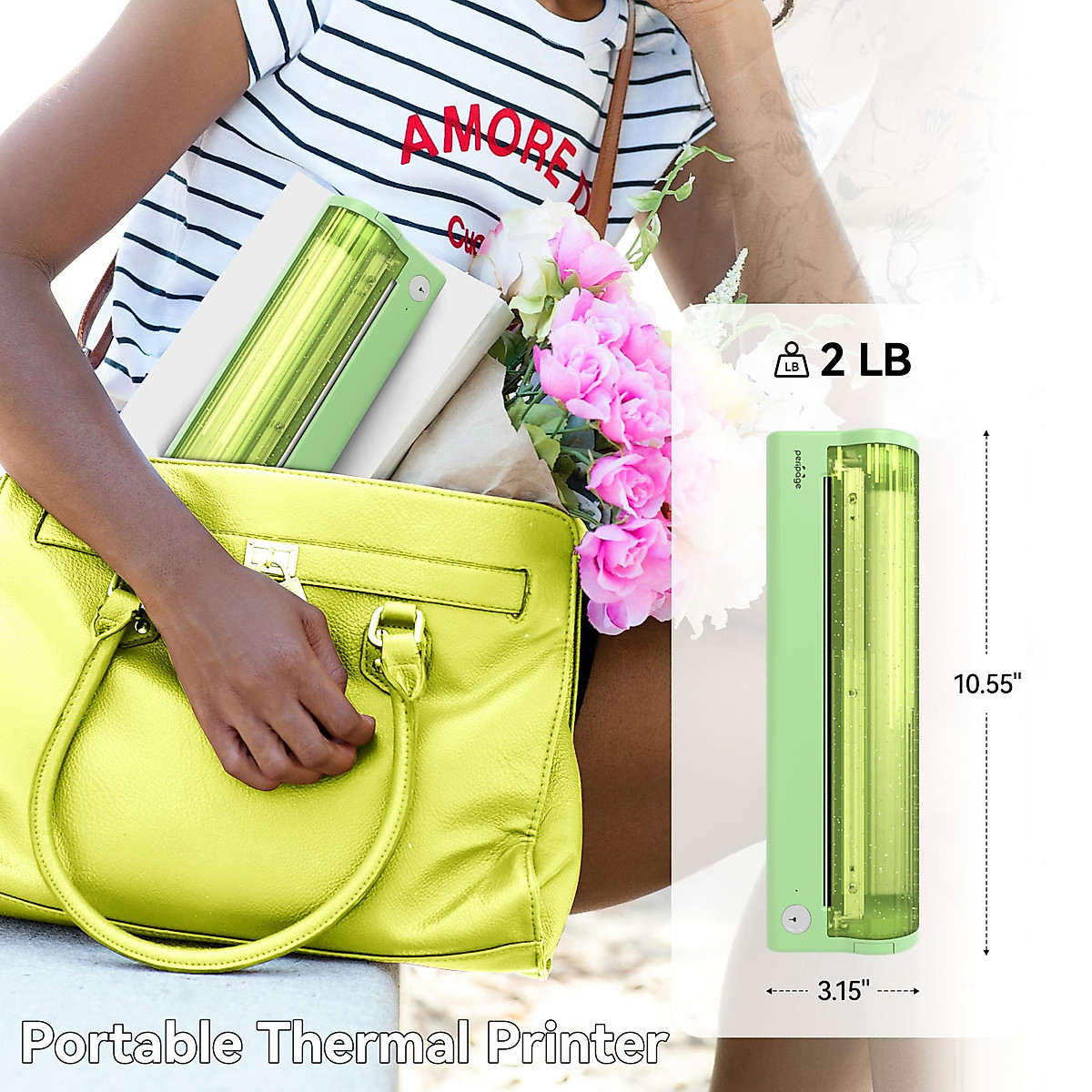 PeriPage P80 Portable Printer,Thermal Wireless Bluetooth Printer Support 8.5" X 11" US Letter & Legal,A4 Thermal Paper, Inkless Printer Compatible with iOS, Android Phone,Laptops (Green 203dpi)