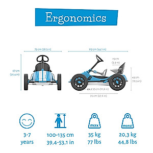 Chillafish Monzi RS: Pedal Go-Kart for Kids 3-7 Years, Folds Down for Easy Storage and Adjustable Seat Without Tools, Airless no-Puncture RubberSkin Tires, and Wall Mount for Easy Storage, Red