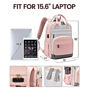 LOVEVOOK Laptop Backpack for Women, Fits 15.6 Inch Laptop Bag, Fashion Travel Work Anti-theft Bag, Business Computer Waterproof Backpack Purse, University Backpacks, Grey-Pink-Grey