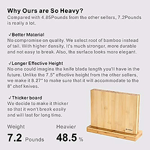 KITCHENDAO Luxury Double Sided Bamboo Magnetic Knife Block Holder without Knives with Enhanced Powerful Magnets, Cutlery Display Stand and Storage Rack Large Capacity, Easy to Reach, Easy to Clean