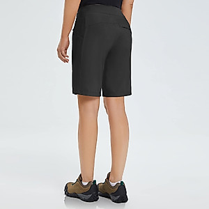 BALEAF Women's Bermuda Shorts 9" Quick Dry Hiking Long Cargo for Curvy Lightweight Knee Length Shorts w Pockets Black Size L