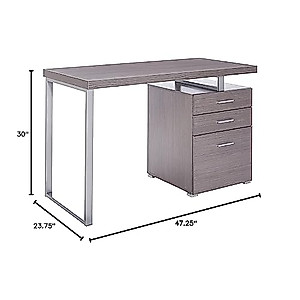 Monarch Specialties Left or Right Facing 47-Inch Modern Home Office Computer Study Writing Desk with Filing Drawer, 48"L, Grey & Silver