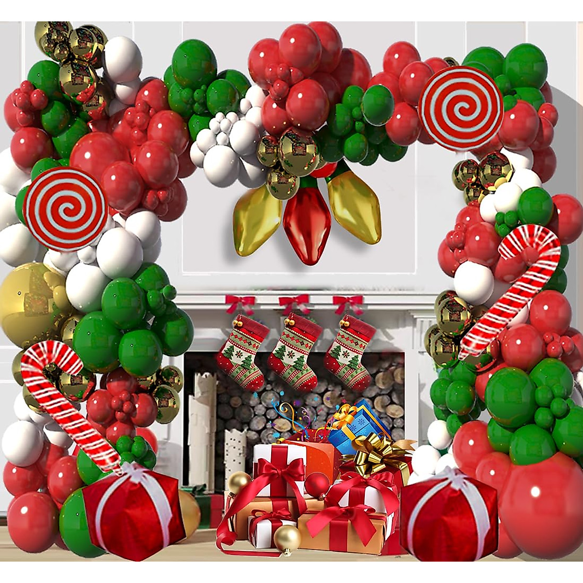 152 Pec Christmas Balloons Christmas Balloon Arch Kit ， Christmas Garldand Xmas Green Red Golden White Candy Balloons Gift Box For Christmas Party Decoratives Backdrop