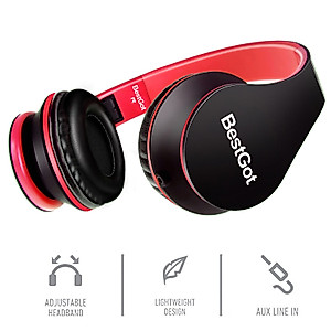 BESTGOT Kids Headphones for Kids Boys Over Ear Kids Headphones with Microphone in-line Volume Foldable Headphones with 3.5mm Plug Removable Cord (Black/Red)
