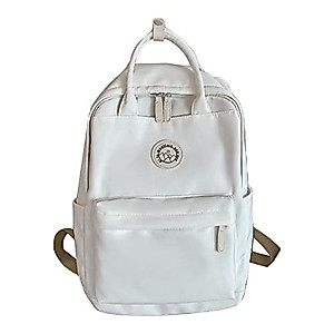 KOWVOWZ large capacity Backpack travel junior high school college students bag men boy girl Satchel kawaii cute harajuku Bookbag (white)
