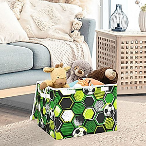 RunningBear Football Soccer Large Storage Bins with Lid Collapsible Storage Bin Shelf Baskets Larger Storage Cubes for Living Room Bedroom