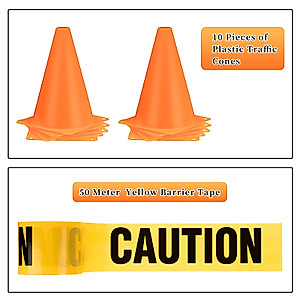 Frienda 11 Pcs Construction Birthday Party Supplies Plastic Traffic Cone Caution Tape Safety Road Parking Construction Cone Warning Tape for Halloween Party Outdoor Indoor(7.1 Inch Tall,Classic)