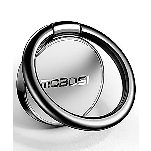 MOBOSI Phone Ring Holder Stand, Finger Ring Kickstand with Polished Metal Grip for Magnetic Car Mount Compatible with All Smartphones (Black)