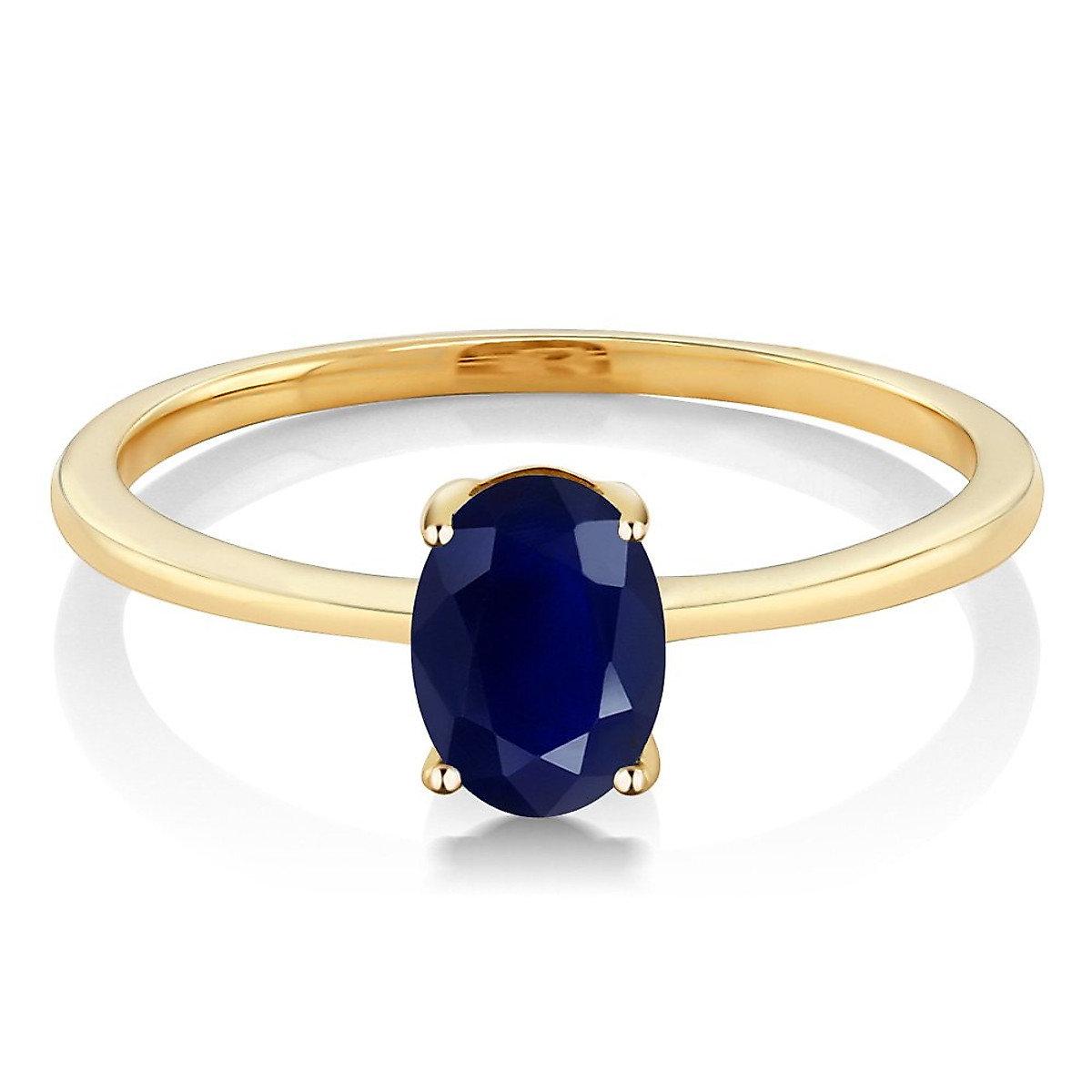Gem Stone King 10K Yellow Gold Blue Sapphire Solitaire Engagement Ring | 1.02 Cttw | Oval 7X5MM | Gemstone Birthstone | Wedding Engagement Anniversary Promise Ring For Women (Size 9)