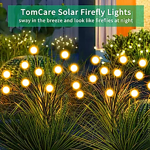 TomCare Solar Lights 22 LED Solar Firefly Lights with 2 Modes Swaying Solar Powered Garden Lights Waterproof Decorative Solar Lights Outdoor for Outside Pathway Yard Patio, 2 Pack