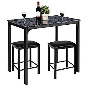 Giantex 3 Pcs Dining Table and Chairs Set with Faux Marble Tabletop 2 Chairs Contemporary Dining Table Set for Home or Hotel Dining Room, Kitchen or Bar (Black)