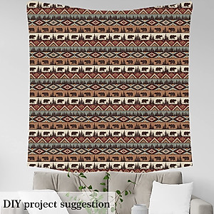 Erosebridal Rustic Bear Fabric by The Yard,Western Aztec Upholstery Decorative Fabric,Farmhouse Hunting Animal Indoor Outdoor Fabric,Woodland Trees DIY Waterproof Fabric,Beigh Black,2 Yards