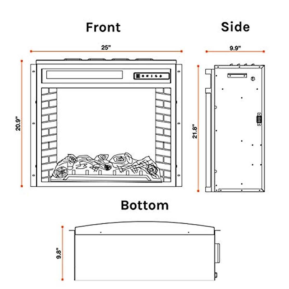 e-Flame USA Jackson 25"x21" LED Electric Fireplace Stove Insert with Remote - 3D Logs and Fire (Black)