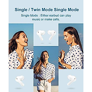 TECNO True Wireless Bluetooth Earbuds, Wireless in Ear Headphones with Charging Case, Wireless Bluetooth Headphones Noise Cancelling, IPX5 Waterproof and Deep Bass for Sports Buds1 White