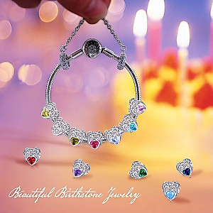 FOREVER QUEEN March Birthstone Charms- Leaves Wave Heart Bead Charms- 925 Sterling Silver Openwork Charm fit Charms Bracelet Necklace for Women, Daughter, Wife, Girlfriend, Mother