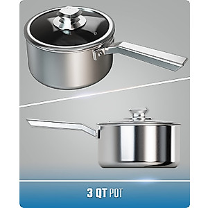 DALSTRONG Non Stick Stockpot - 3 QT - The Oberon Series - ETERNA NonStick Pan Coating - 3-Ply Aluminum Core Cookware - Silver Cooking Pots and Pans - w/Lid & Pot Protector