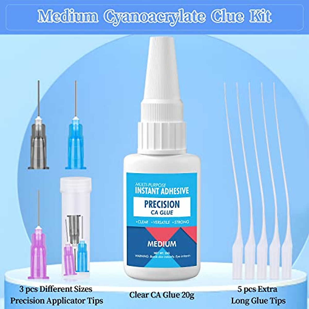 Precision Jewelry Glue Cyanoacrylate Glue Medium CA Adhesive Fast Dry Model Glue with Microtips Applicators for Wood Ceramic Metal Shoe Repair Hobby Crafts and Jewelry Making