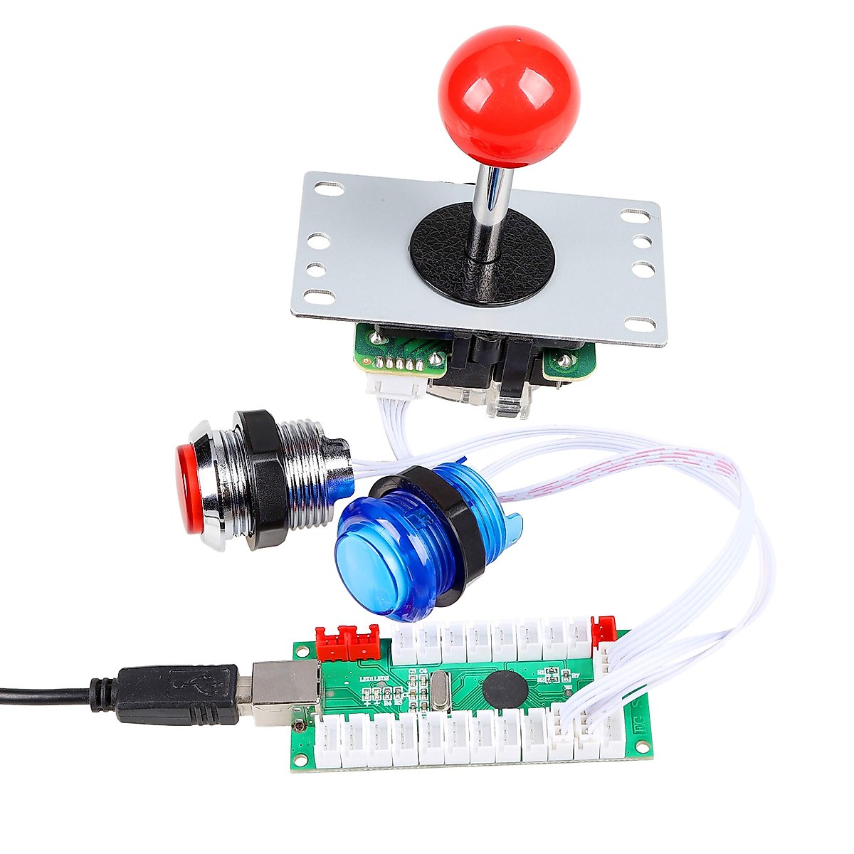 Avisiri 2 Player Arcade Joystick DIY Kit 2 x 8 way Joystick + 20x Chrome LED Arcade Buttons Game Kit for PC Raspberry Pi Video Games (Red-Blue Kits)