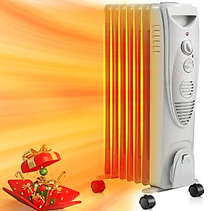ZAFRO Oil Filled Radiator Heater, 1500W Portable Space Heater with Adjustable Thermostat, Oil Heater with 3 Heat Settings, with Tip-Over & Overheat Protection for Indoor, Room, Office and Home Grey