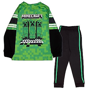 Minecraft Video Game 2-Piece Set, Boys Long Sleeve Active Mesh T-Shirt & Pants 2-Pack Bundle Set (Size 14/16, Green)