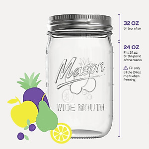 SEWANTA Wide Mouth Mason Jars 32 oz [4 Pack] With mason jar lids and Bands, mason jars 32 oz - For Canning, Fermenting, Pickling - Jar Decor - Microwave/Freeze/Dishwasher Safe.