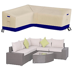 DUSTYPROTE Outdoor Sectional Sofa Cover,Patio Sectional Couch Cover, L-Shaped Lawn Patio Furniture Cover,82 "L x 104 "L x 32 "D x 30 "H Left Facing, Khaki Patchwork Dark Blue, Cover Only