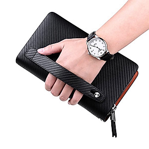 VANNANBA Clutch Purses Wristlet Wallets Large Leather Designer Double Zipper Long Hangbags Business Travel Clutch Phone Holder,Gift for Mens Father Son Husband Boyfriend(Blue)