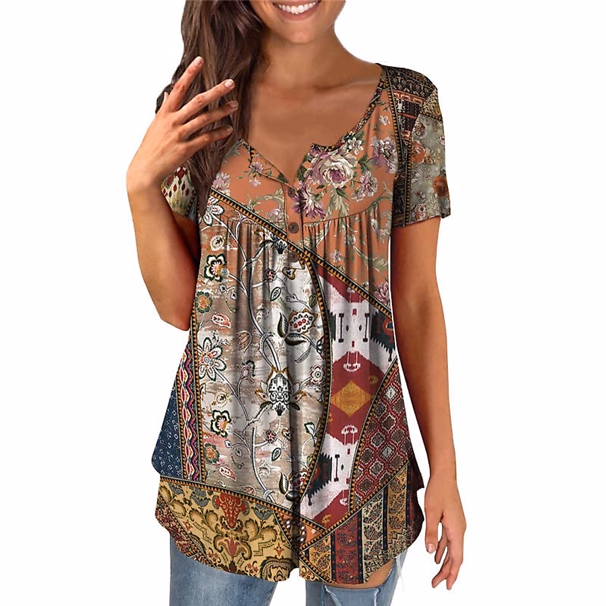 Smocked Shirt Top Kit Ladies Sweatshirt Hoodie Denim Top Button Up Top Vintage Office Cotton Active Tops Women