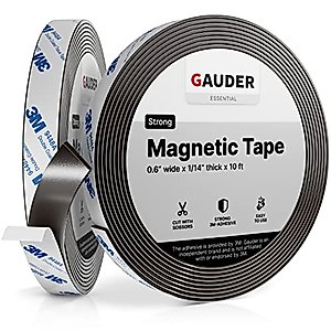 GAUDER Strong Magnetic Tape Self Adhesive (10 Feet Long x 0.6 Inch Wide) | Magnetic Strips with Adhesive Backing | Magnet Roll