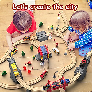 Giant bean 72PCS Wooden Train Tracks & Trains, Gift Packed Toy Railway Kits for Kids, Toddler Boys and Girls 3,4,5 Years Old and Up