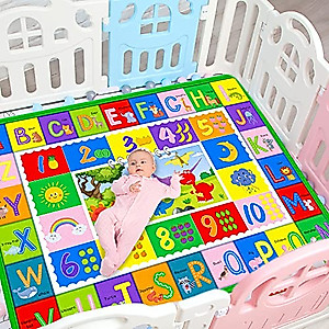 beetoy Baby Cotton Play Mat for Floor, Super Soft Extra Thick (0.6cm) Baby Mat, Foldable Non-Slip Baby Crawling Mat for Playing Area Rug Gym Large Padded Tummy Time Mat, ABC Playmat for Infant Toddler