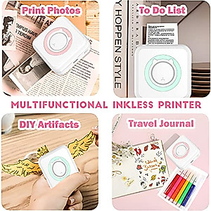 InstaProud - Portable Sticker Mini Printer, Mini C15 Pocket Thermal Printer,Wireless Bluetooth Photo Printer, Portable Label Sticker Printer for Photos Diaries Memos Study Notes(Blue-10 Paper Rolls)