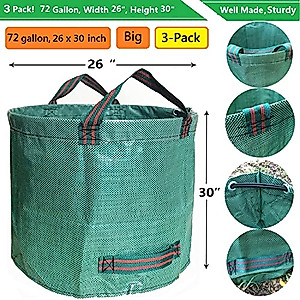 Professional 3-Pack 72 Gallons Yard Lawn Garden Bags (D26, H30 inches) with Coated Garden Gloves,Reusable Leaf Waste Bags,Patio Bags,Laundry Container,Gardening Trimmings Bag with 4 Handles