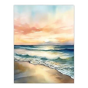 Artery8 Simple Serene Seashore Sunset Scarlet Sky Sublime Scenic Seascape Unframed Wall Art Print Poster Home Decor Premium