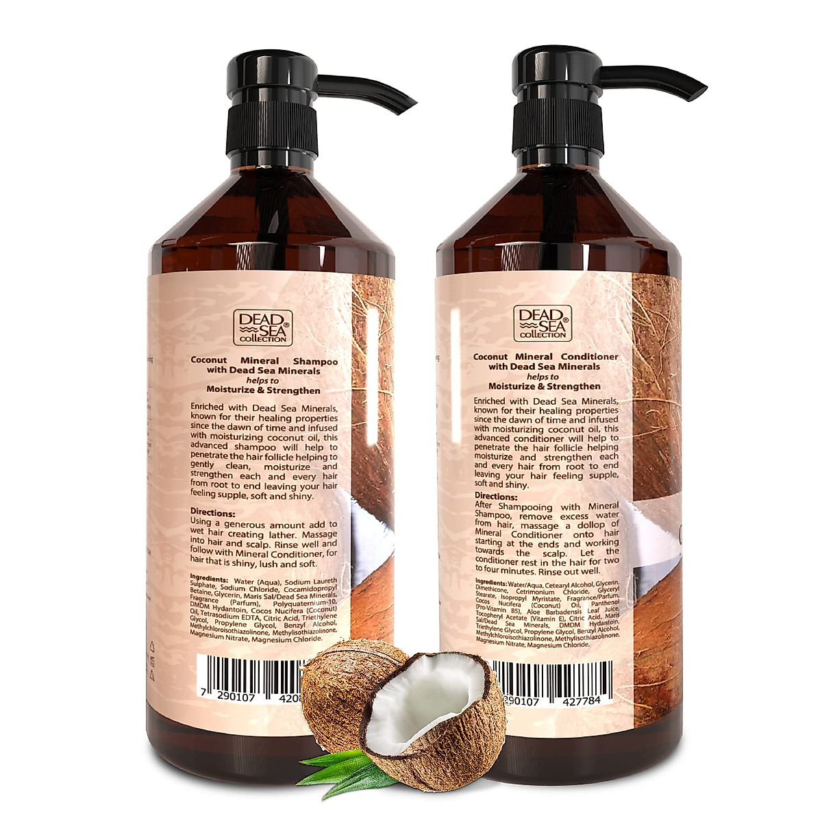 Dead Sea Collection Shampoo and Conditioner Set with Coconut Oil – Hydrating Softening Hair Products with Dead Sea Minerals for All Hair Types – Set of 2 Bottles (33.8 & 30.6 Fl. Oz.)