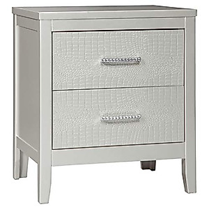 Signature Design by Ashley Olivet Glam 2 Drawer Nightstand with Faux Shagreen Drawer Fronts, Silver