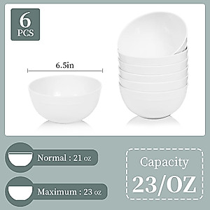 Lechoo Melamine Cereal Bowls - 23oz White Dinnerware Soup Bowls, Set of 6,Unbreakable 6PCS Salad Bowls,Dishwasher Safe,White