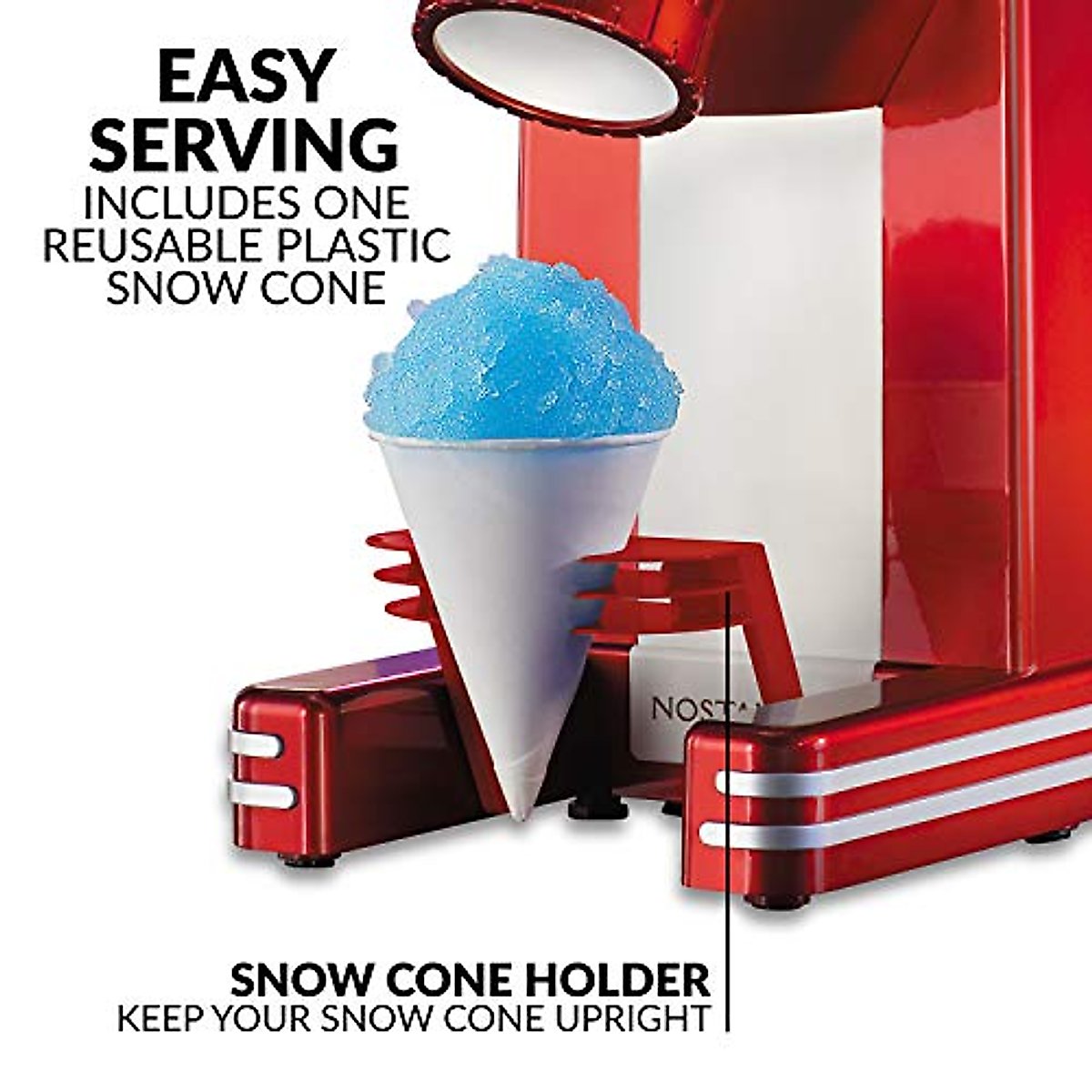 Nostalgia Retro Table-Top Snow Cone Maker, Vintage Shaved Ice Machine Includes 1 Reusable Plastic Cup, Retro Red
