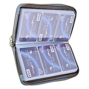 Easyoulife Credit Card Holder Wallet Womens Zipper Leather Case Purse RFID Blocking (Light Blue)