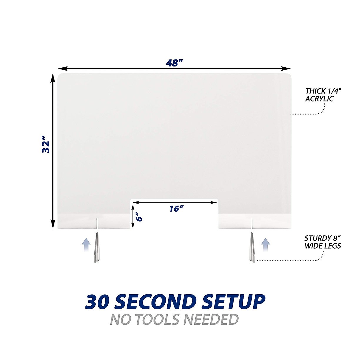 SignHero Sneeze Guard | Large, Sturdy ¼” Acrylic Plexiglass Shield | USA-Made, Fast Shipping, 30 Second Setup | Plexiglass Barrier for Counter, Reception, School, Office (Multiple Sizes)