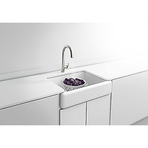 KOHLER 5826-0 Whitehaven Farmhouse Self-Trimming Undermount Single-Bowl Sink with Short Apron, 33 Inch, White