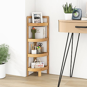 COSTWAY 4 Tier Corner Shelf, 31.5" Bamboo Bookshelf Standing Storage Rack w/Fall Prevention Rail, Ladder Shelf, Freestanding Bathroom Shelf for Bathroom, Living Room, Bedroom, Kitchen, Natural