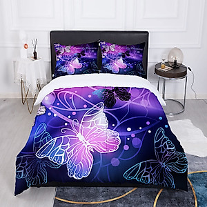 Sunnycitron 3D Purple Butterfly Bedding Twin Comforter Set Dreamy Butterfly Comforter Set for Girls and Women, Soft, Breathable, Fade Resistant 3 Piece- Includes 1 Comforter and 2 Pillowcase