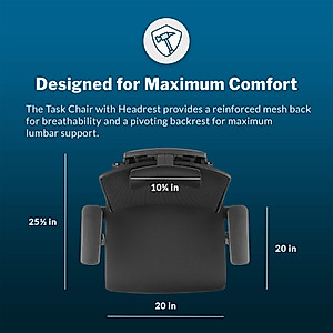 Vari Task Chair with Headrest (VariDesk) - Adjustable Height Computer Chair With Armrests & Casters - Breathable Mesh Desk Chair w/Maximum Lumbar Support - Easy Assembly Ergonomic Office Chair (Black)